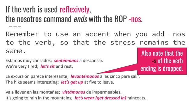 Nosotros Commands Slide Notes with examples | PPT