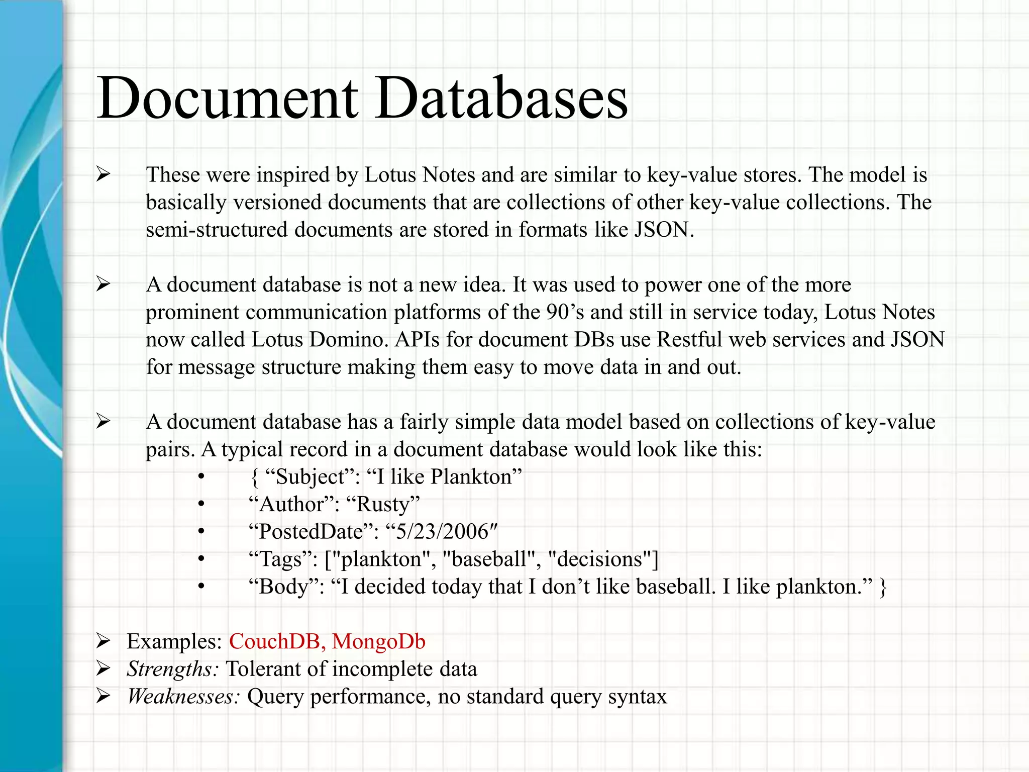 NOSQL Databases types and Uses | PPTX