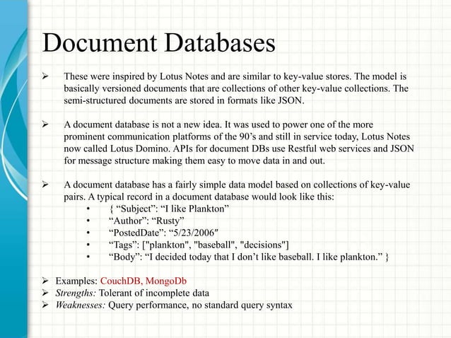 Nosql Databases Types And Uses Pptx Databases Computer Software And Applications