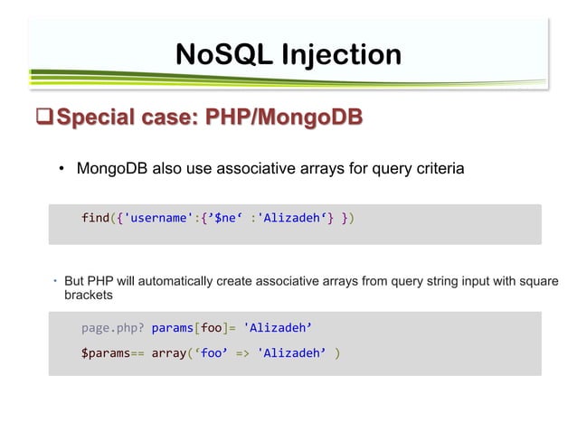 Session11-NoSQL InjectionPHP Injection | PPT