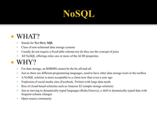 NoSql Database | PPTX | Databases | Computer Software and Applications