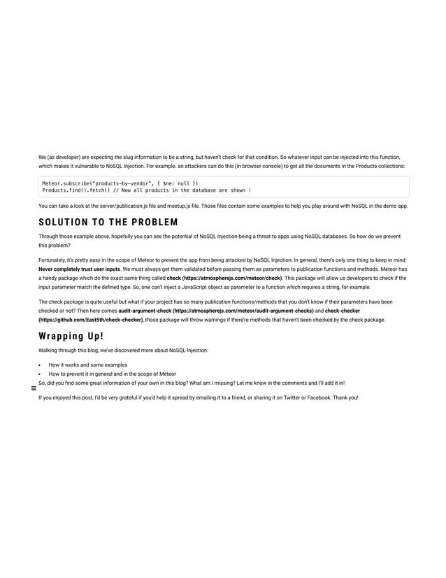 No sql injection in meteor.js application | PDF | Databases | Computer Software and Applications