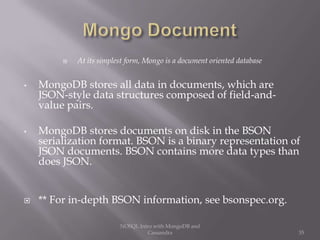 Big Data, NoSQL with MongoDB and Cassasdra | PPTX