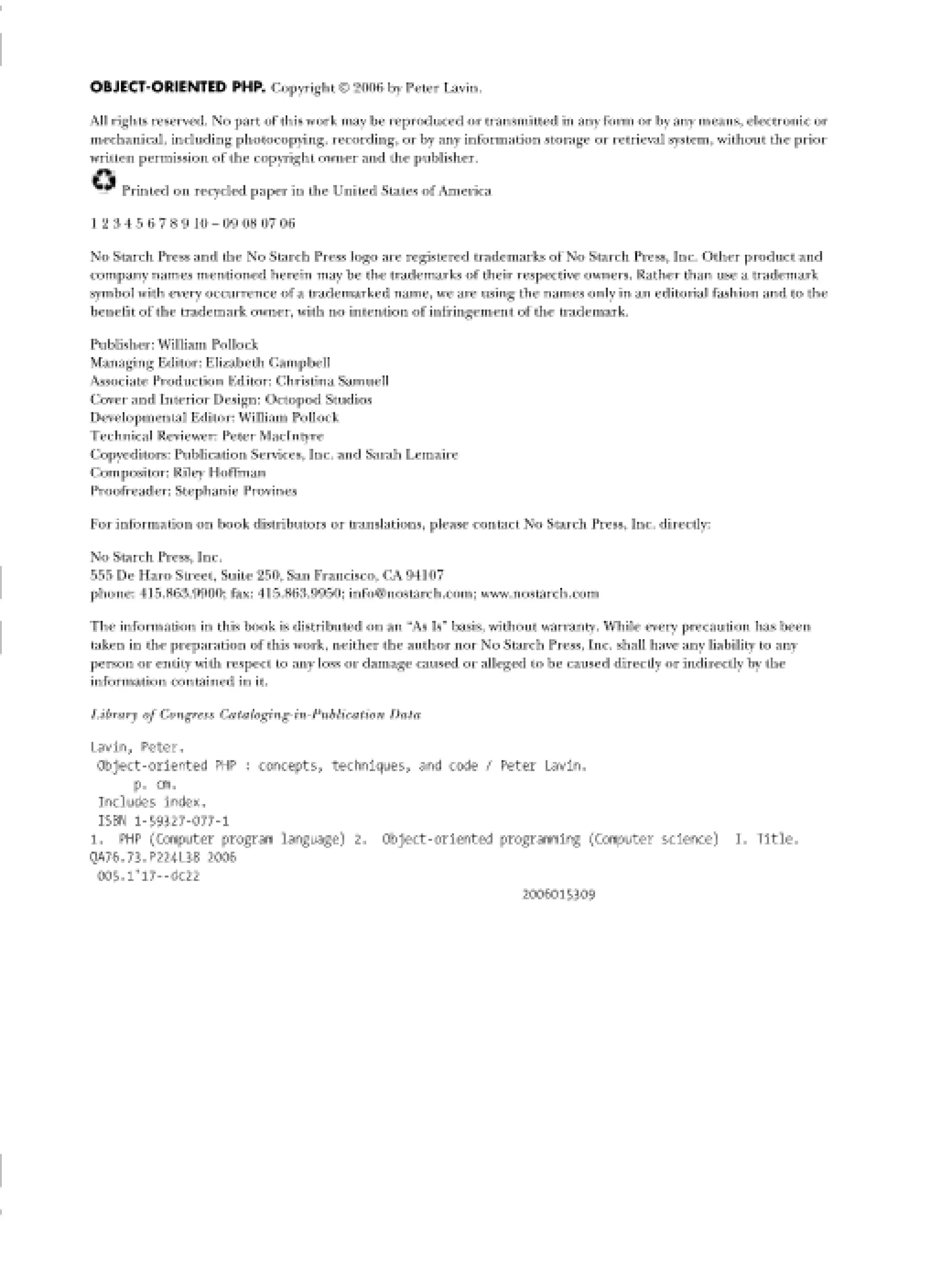 No.Starch.Press.Object.Oriented.Php.Concepts.Techniques.And.Code.Jun.2006 | Free Download