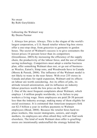 No sweatBy Rubi GaryfalakisLabouring the Walmart wayBy D.docx