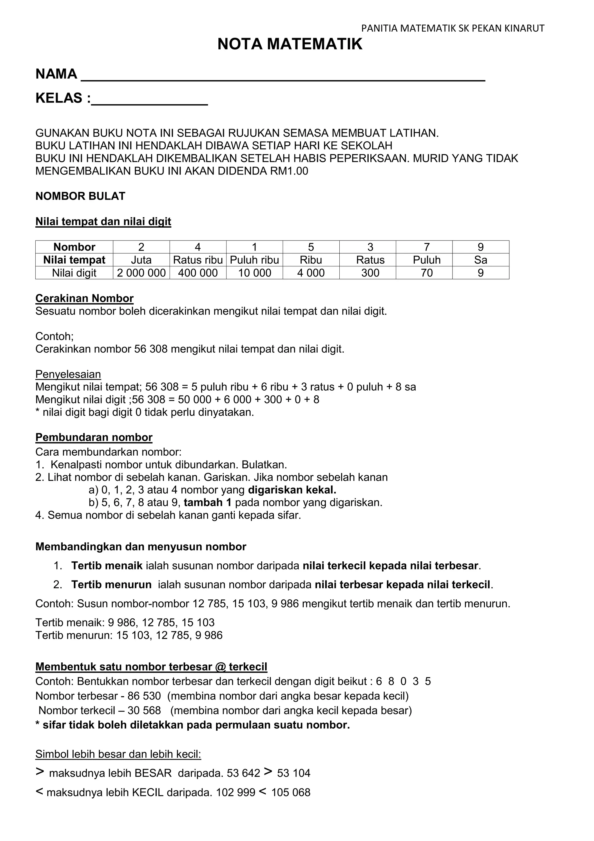 Nota matematik-upsr | PDF