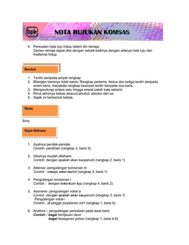 NOTA RUJUKAN - Sajak Harga Remaja | PDF