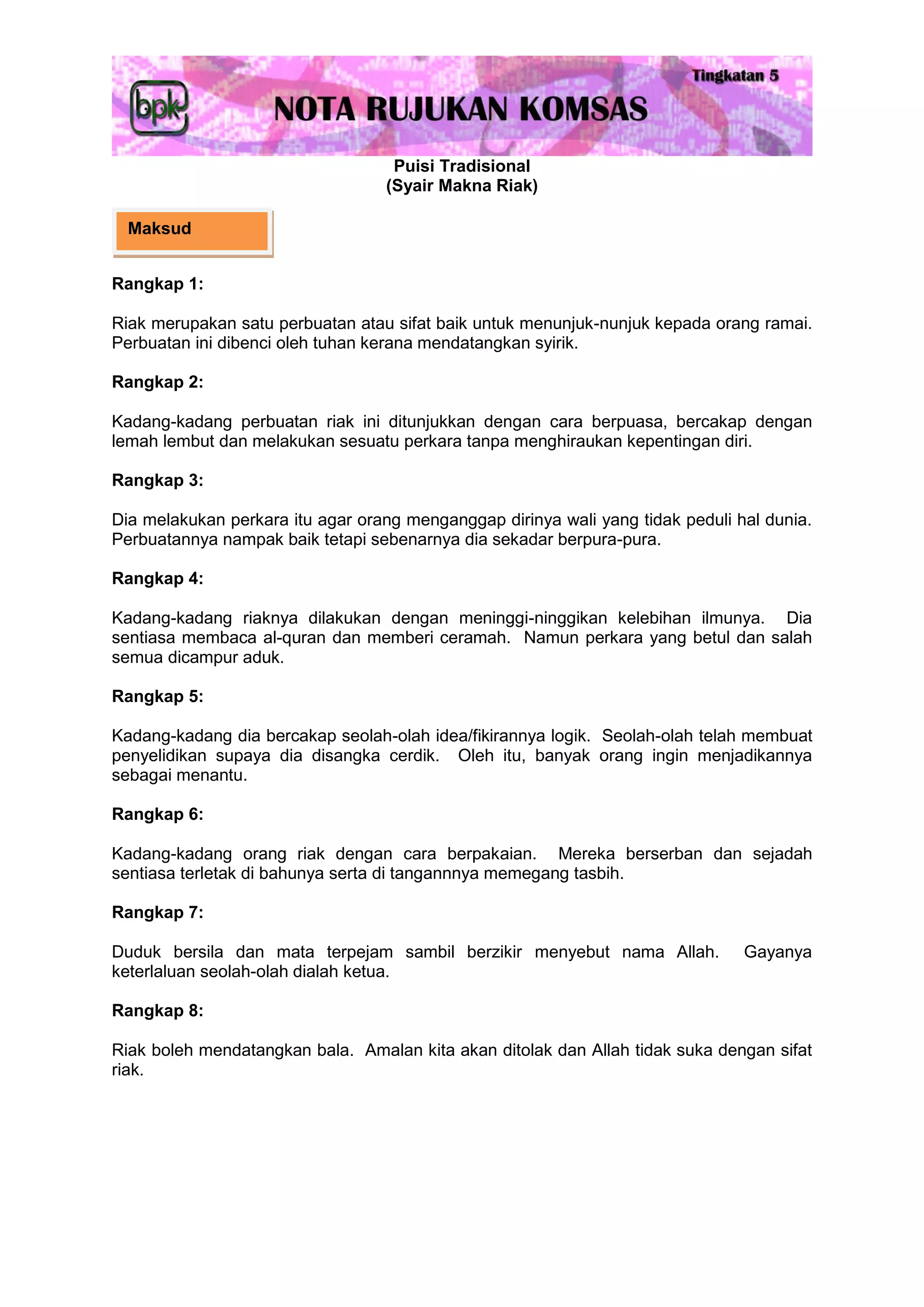 Syair Makna Riak | PDF