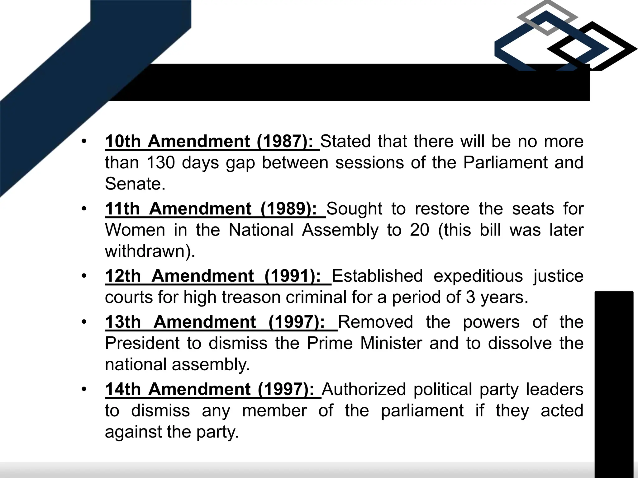 notable amendments for the constitution of pakistan | PPTX