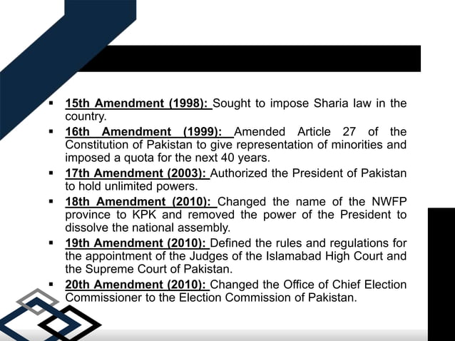 notable amendments for the constitution of pakistan | PPTX | Islam | Religion & Spirituality