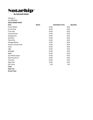 Notachip sales order sheet | XLSX
