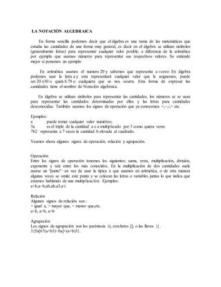 Notación algebraica, signos del algebra, signos de operacion | DOCX