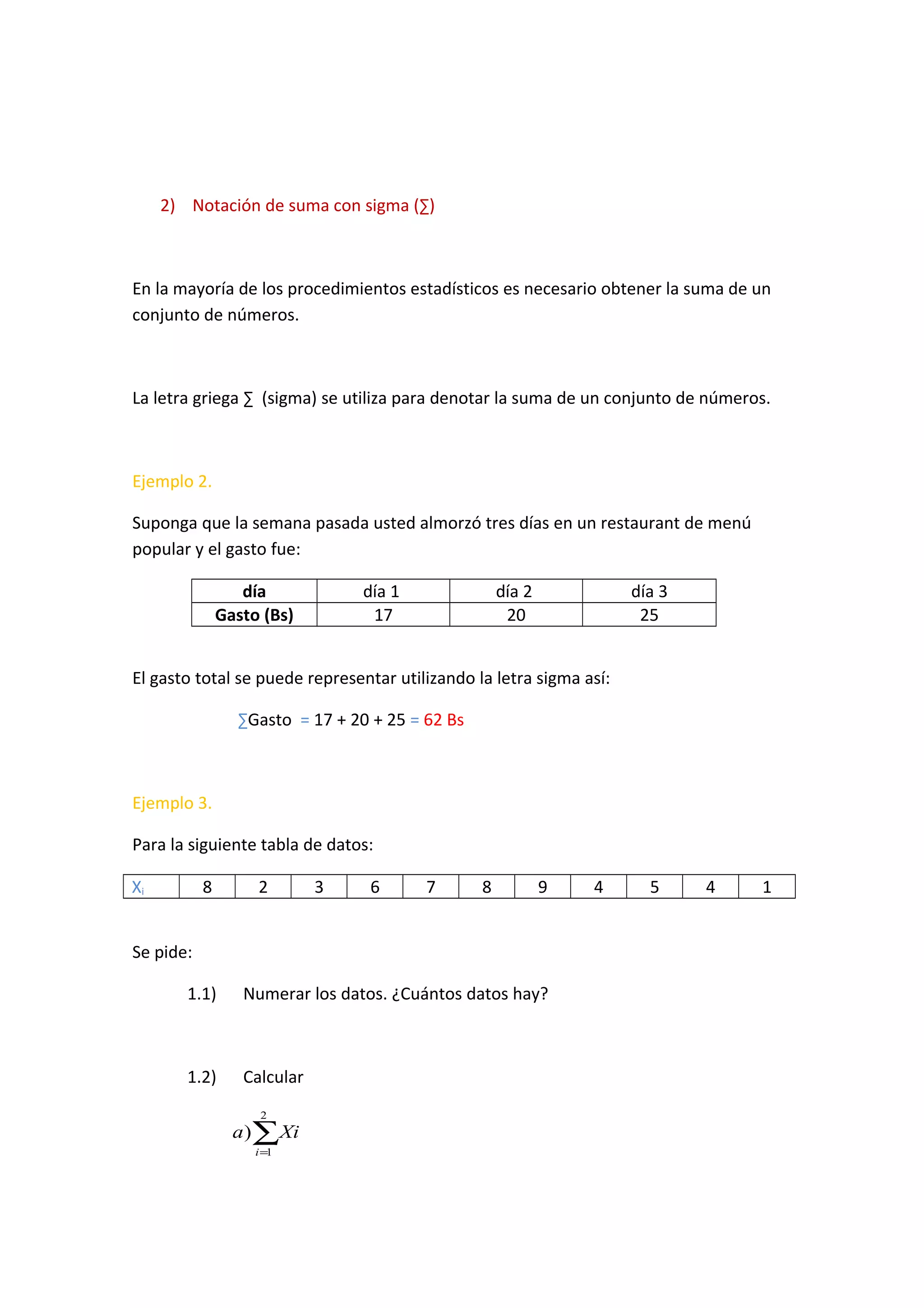 Notacion de suma con sigma | PDF