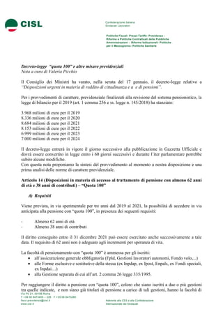 Nota commento dl quota 100 | PDF