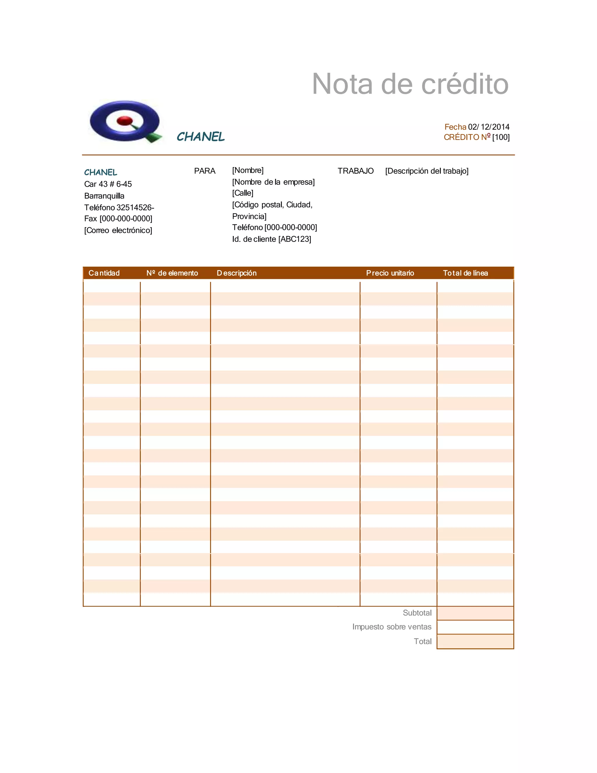 Nota de crédito | DOCX