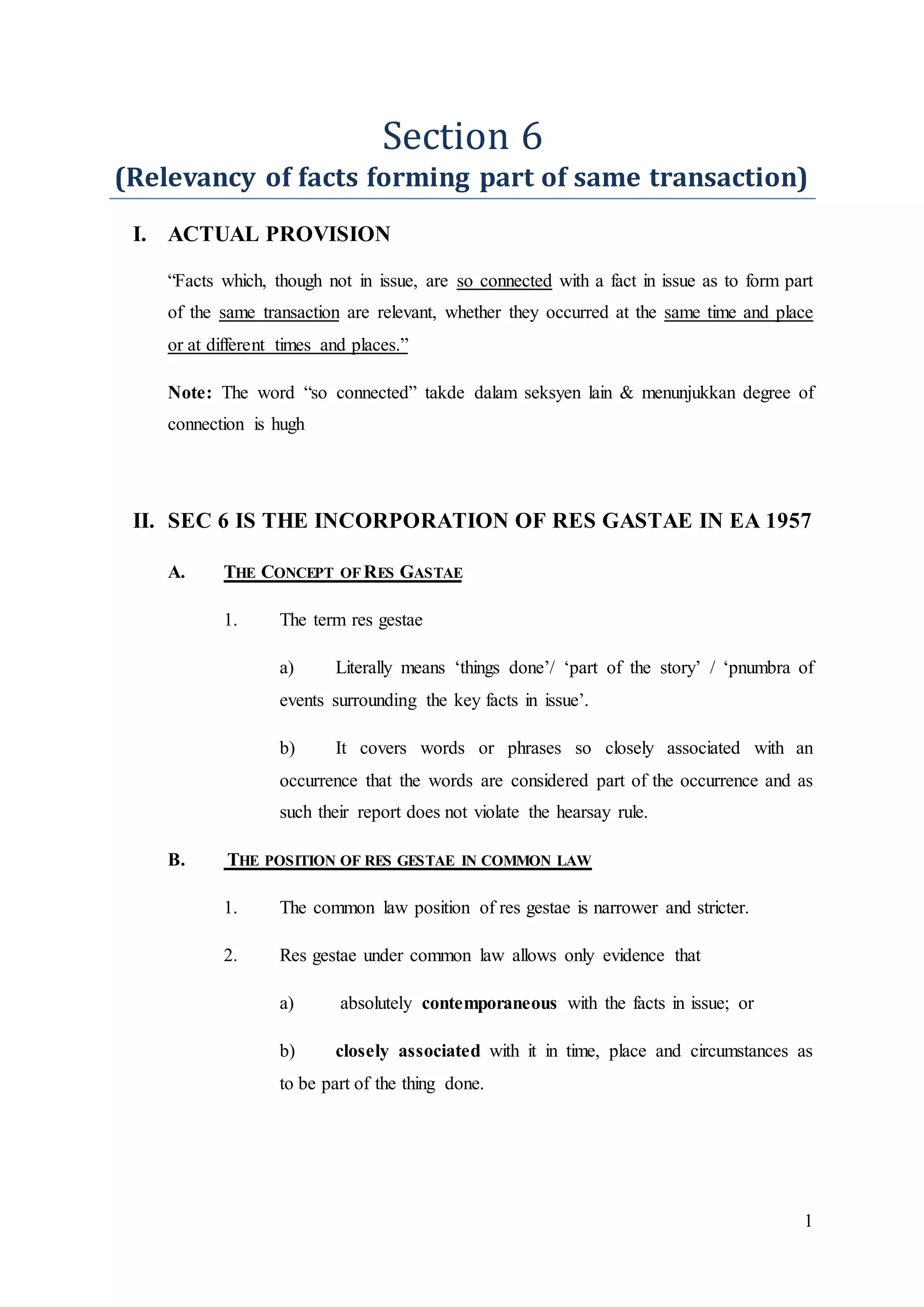 Relevancy of evidence under Section 6 of Evidence Act 1950 | DOCX