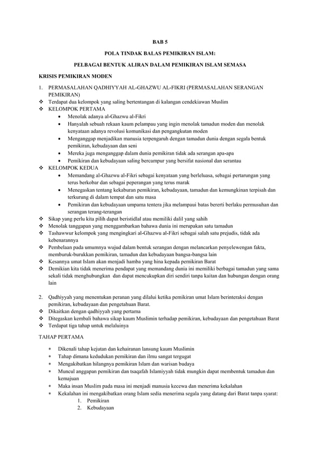 pemikiran islam semasa Jabatan Usul FPI, UKM | PDF