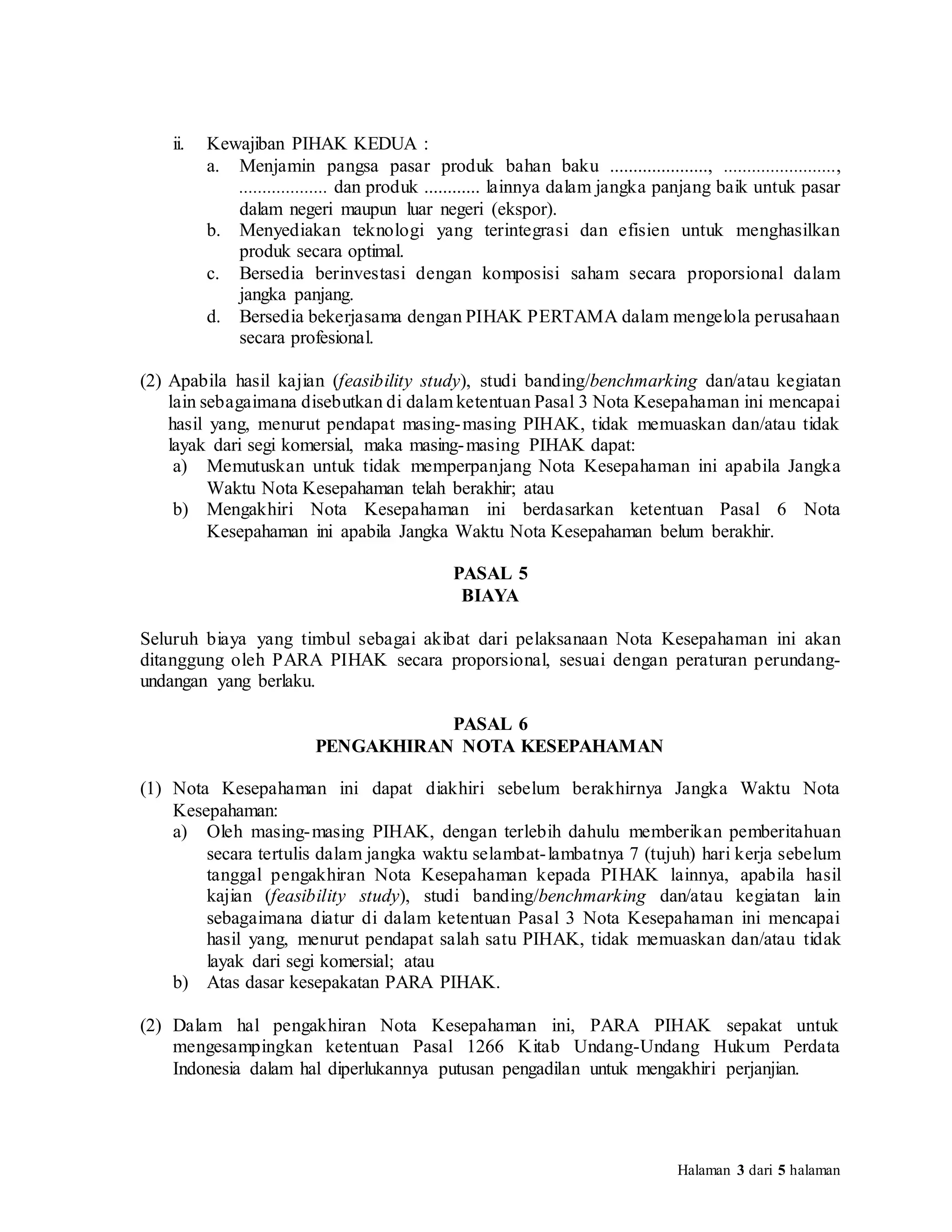 Contoh Nota Kesepahaman Kerjasama Pembangunan Industri Bahan Baku Terbaru (Beli Perjanjian, Hub ...