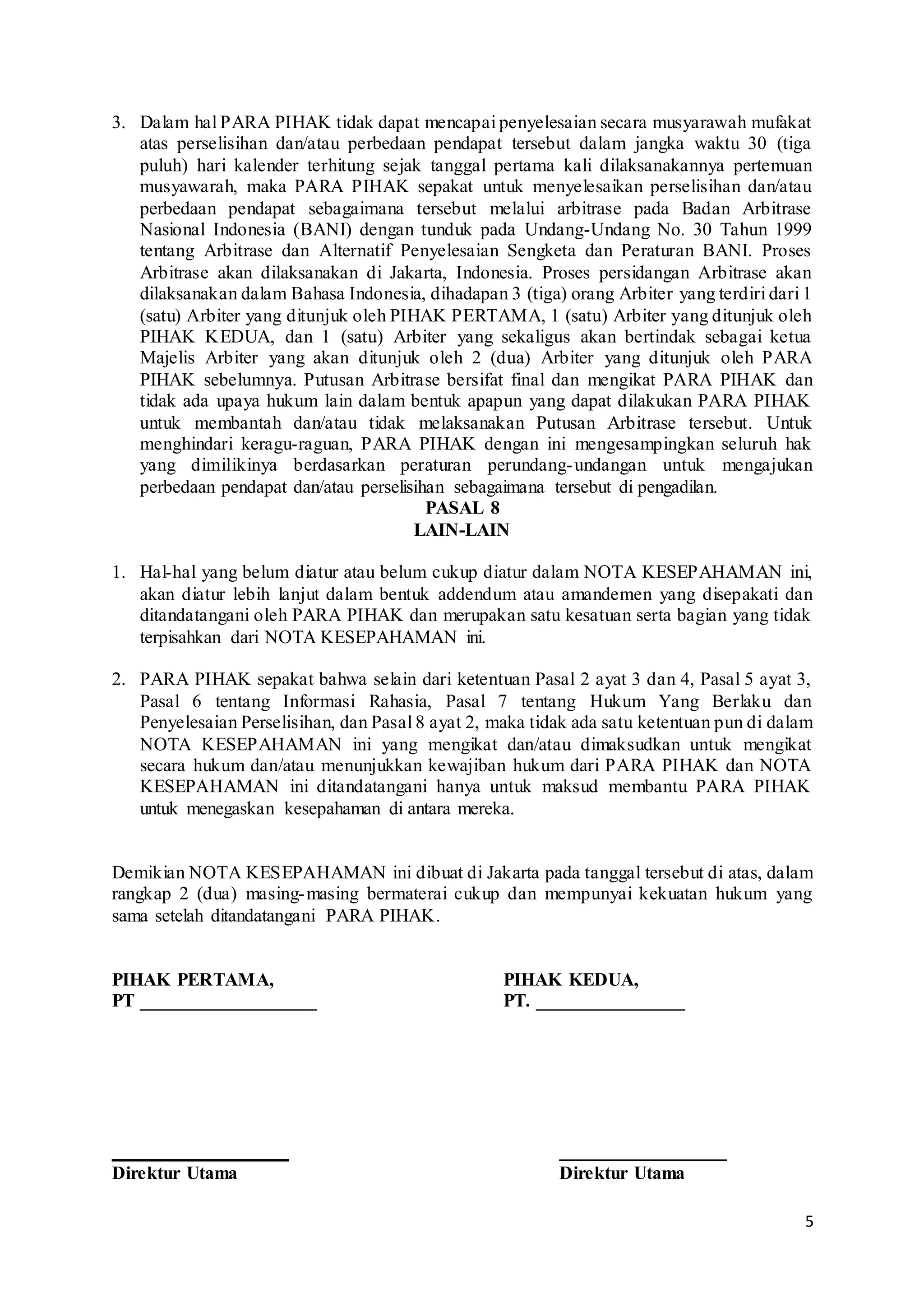 Contoh Nota Kesepahaman Pengambilalihan Saham Clean Terbaru (Beli ...