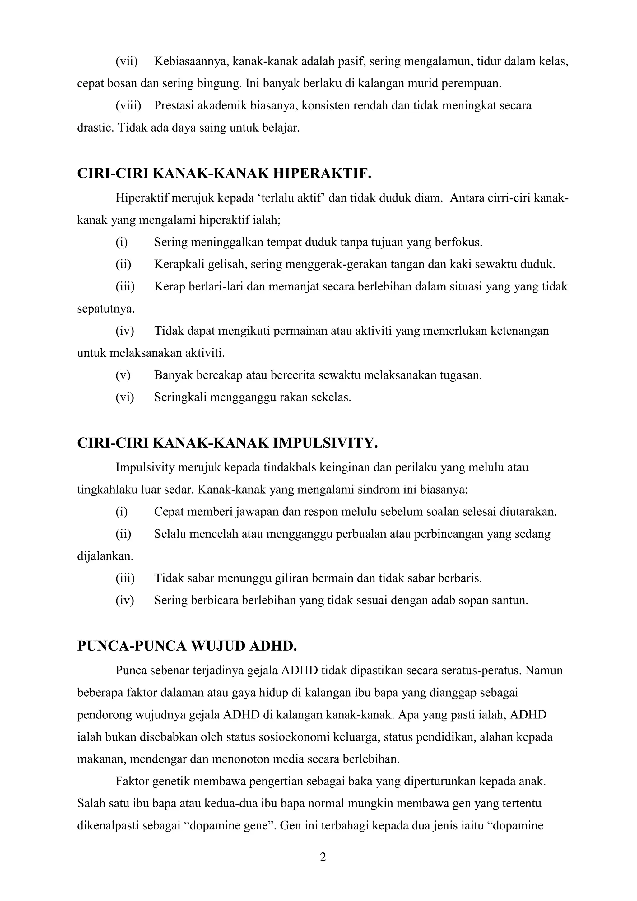 Nota Kuliah - Kanak-kanak ADHD | DOCX