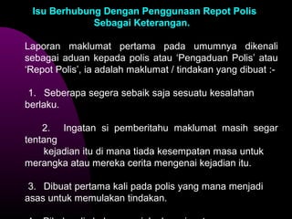 Kursus Asas Siasatan - Laporan Polis Maklumat Pertama (FIR) | PPT