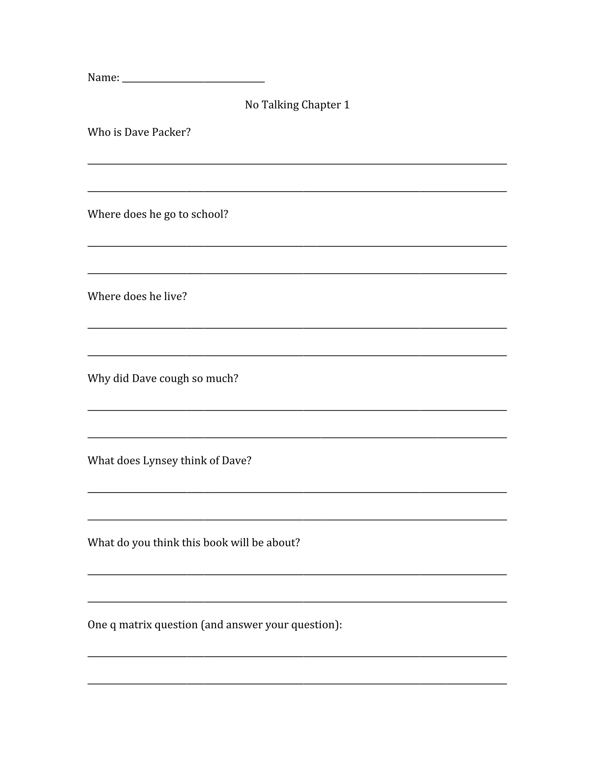 No Talking chapter 1 | DOCX