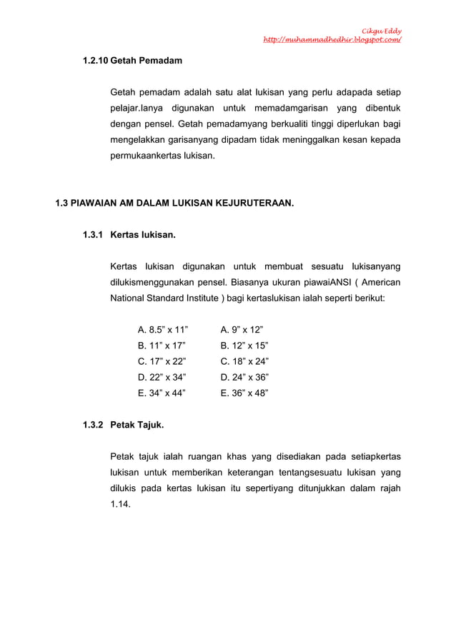 Nota lukisan kejuruteraan | DOCX