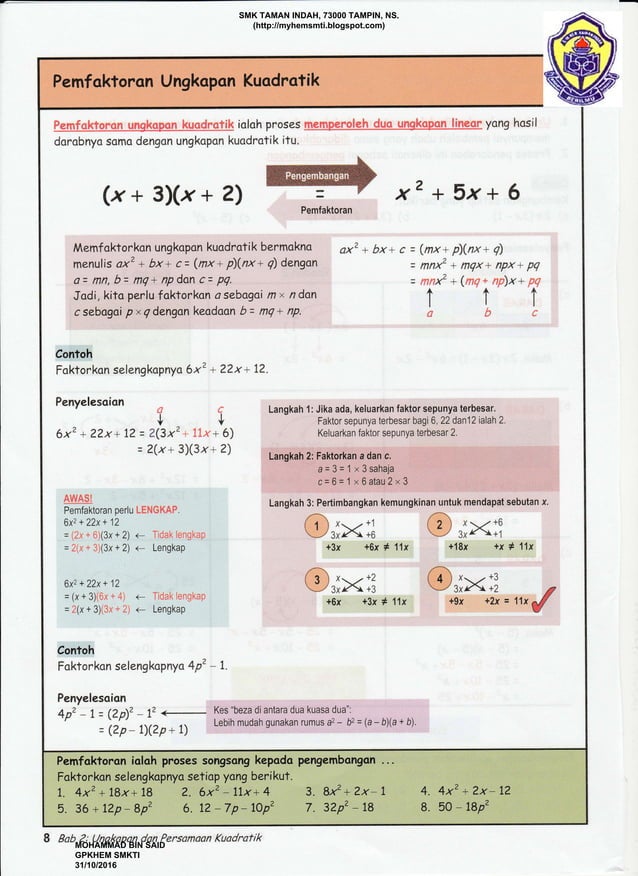 Nota matematik tingkatan 4 | PDF