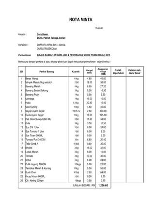 Nota minta Prasekolah | ODS