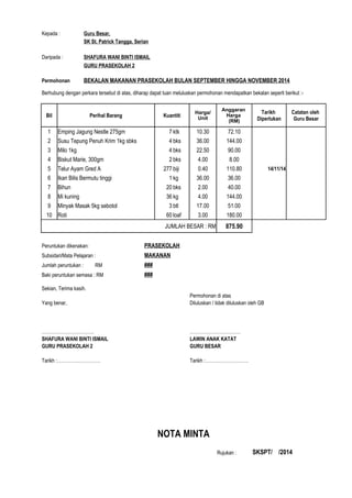 Nota minta Prasekolah | ODS