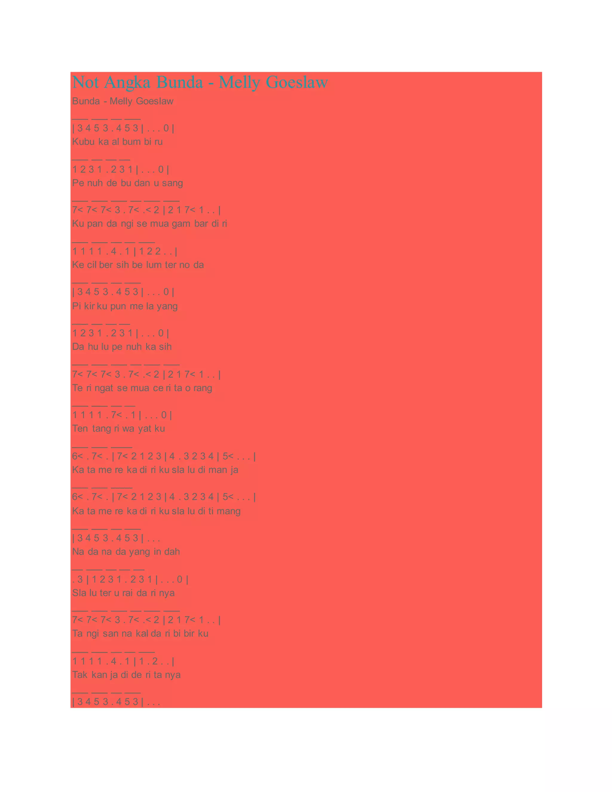 Not angka bunda | DOCX