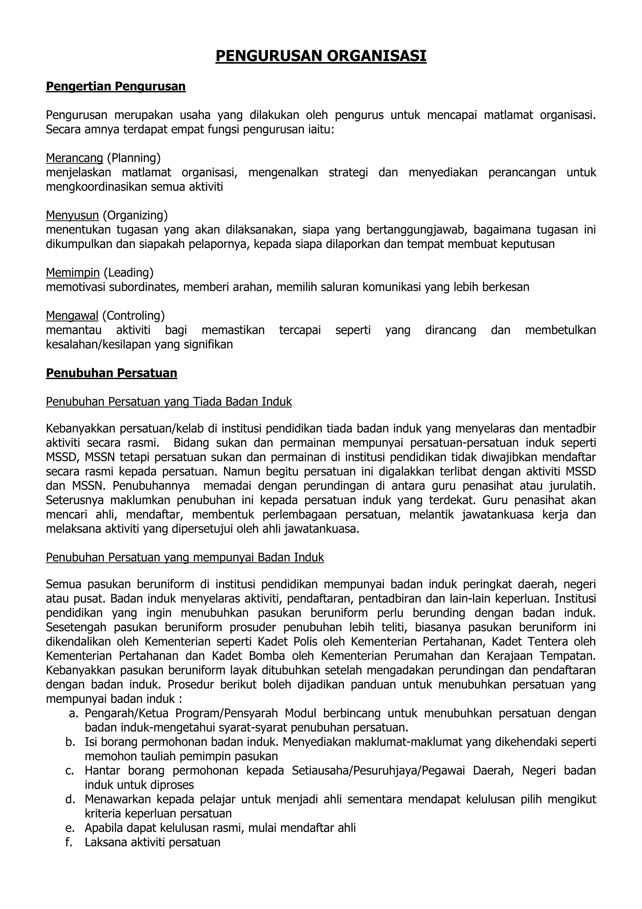Nota pengurusan organisasi | PDF