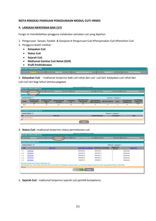 Ringkasan penggunaan cuti HRMIS | PDF
