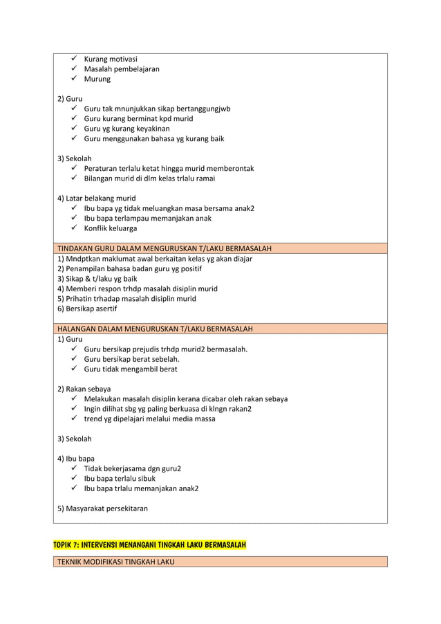 Nota ringkas pengurusan bilik darjah | PDF