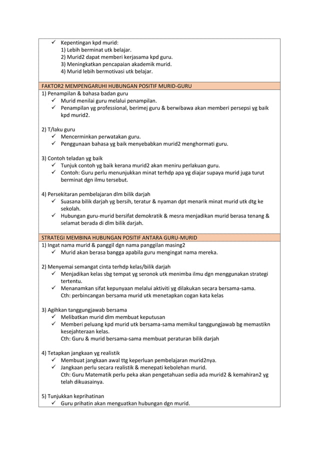 Nota ringkas pengurusan bilik darjah | PDF