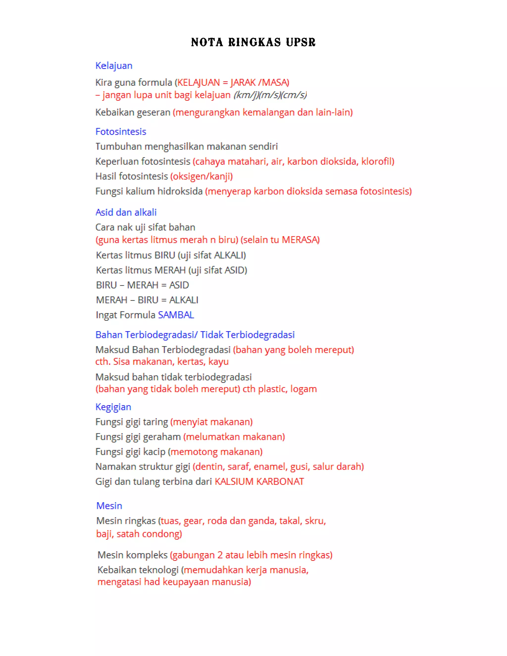 Nota ringkas upsr | DOC