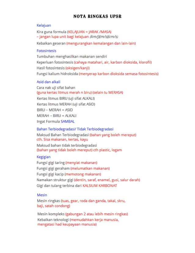 Nota ringkas upsr | DOC