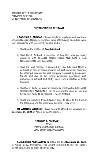 NOTARIZED SELF AFFIDAVIT.doc | Law