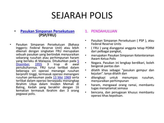 Nota Sejarah Polis Malaysia | PPTX