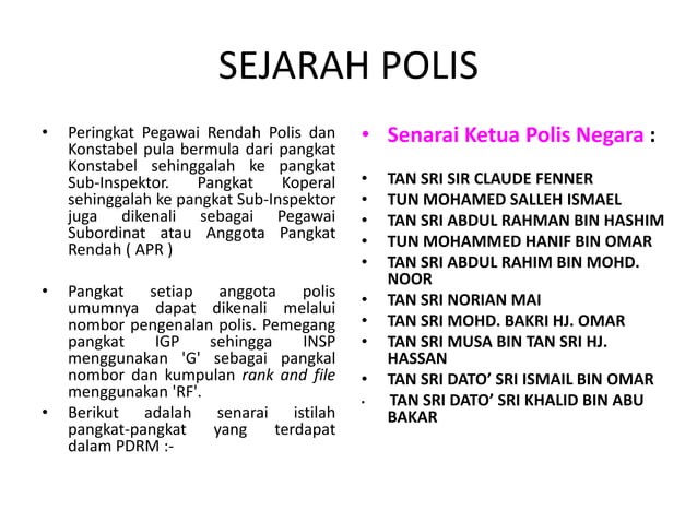 Nota Sejarah Polis Malaysia | PPTX