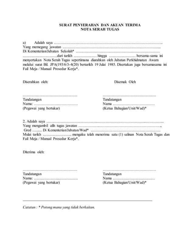 Nota serah tugas | DOCX
