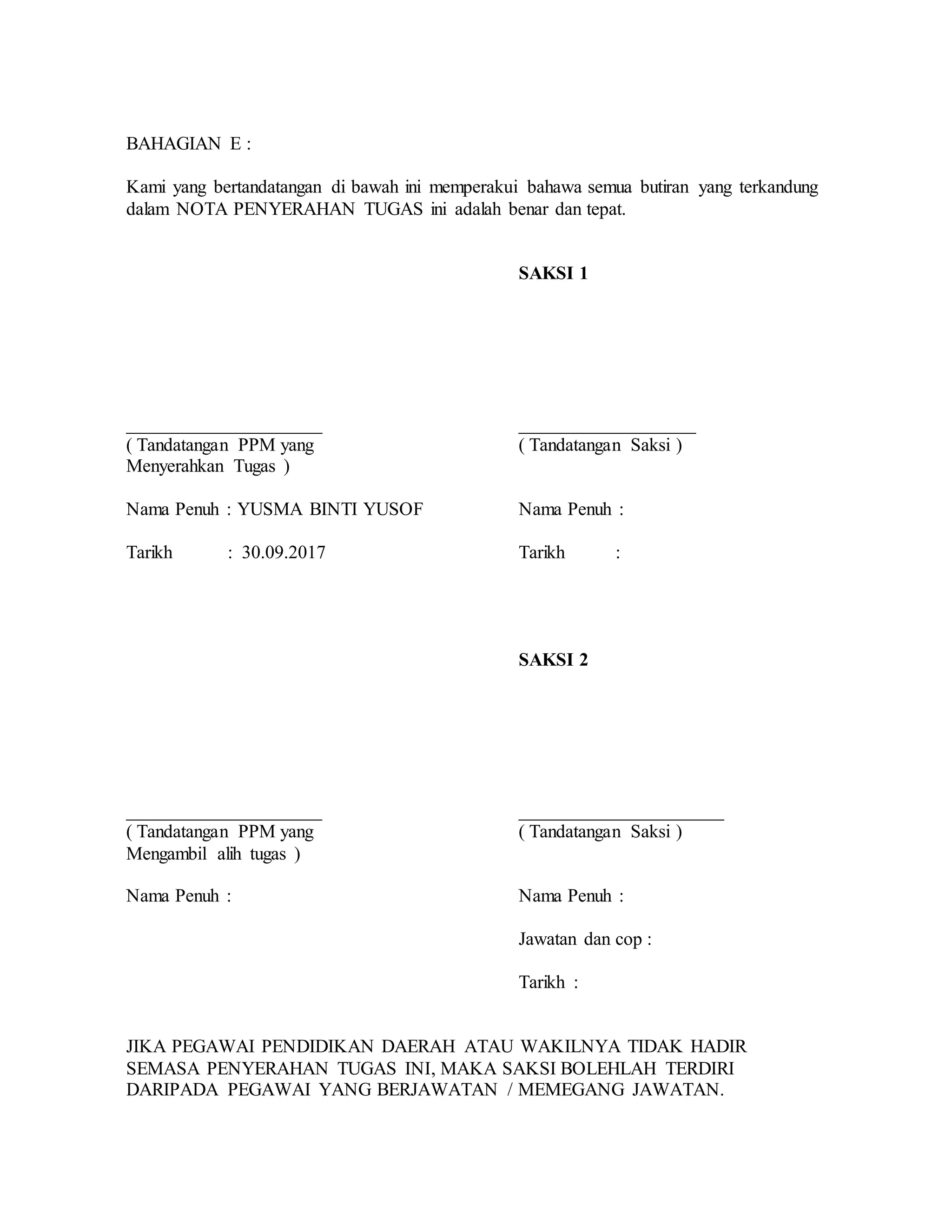 Nota serah tugas ppm prasekolah n19 | DOCX
