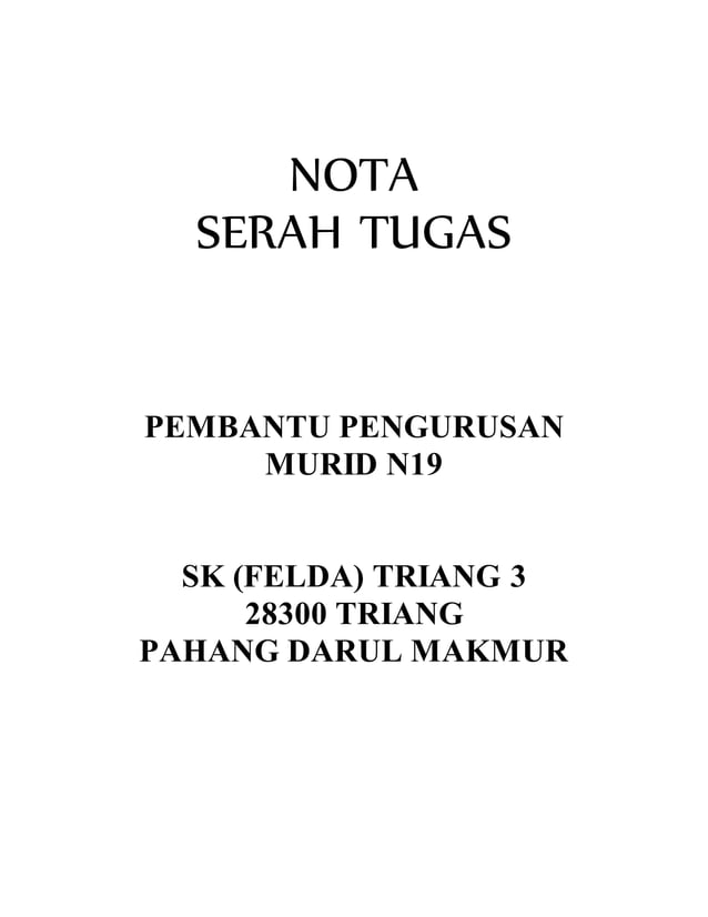 Nota serah tugas ppm prasekolah n19 | DOCX