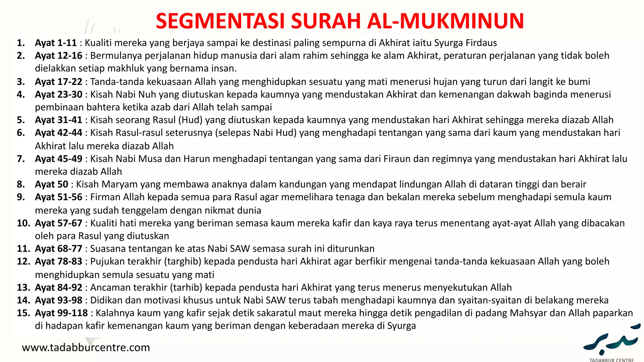 NOTA TADABBUR SURAH AL-MUKMINUN (AYAT 1-50) | PDF