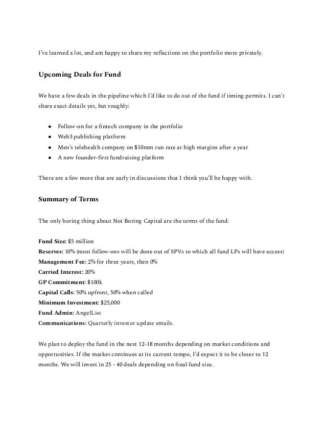 Not Boring Capital - Fund I Memo - VC Pitch Deck Examples | PDF