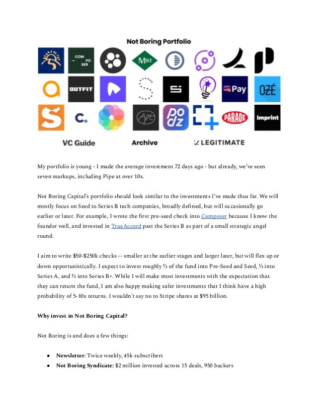 Not Boring Capital - Fund I Memo - VC Pitch Deck Examples | PDF