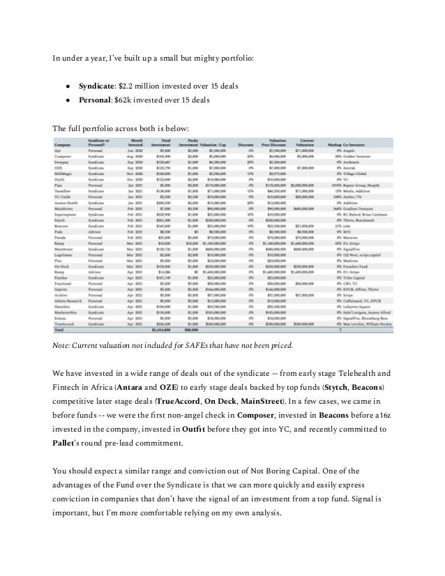 Not Boring Capital - Fund I Memo - VC Pitch Deck Examples | PDF