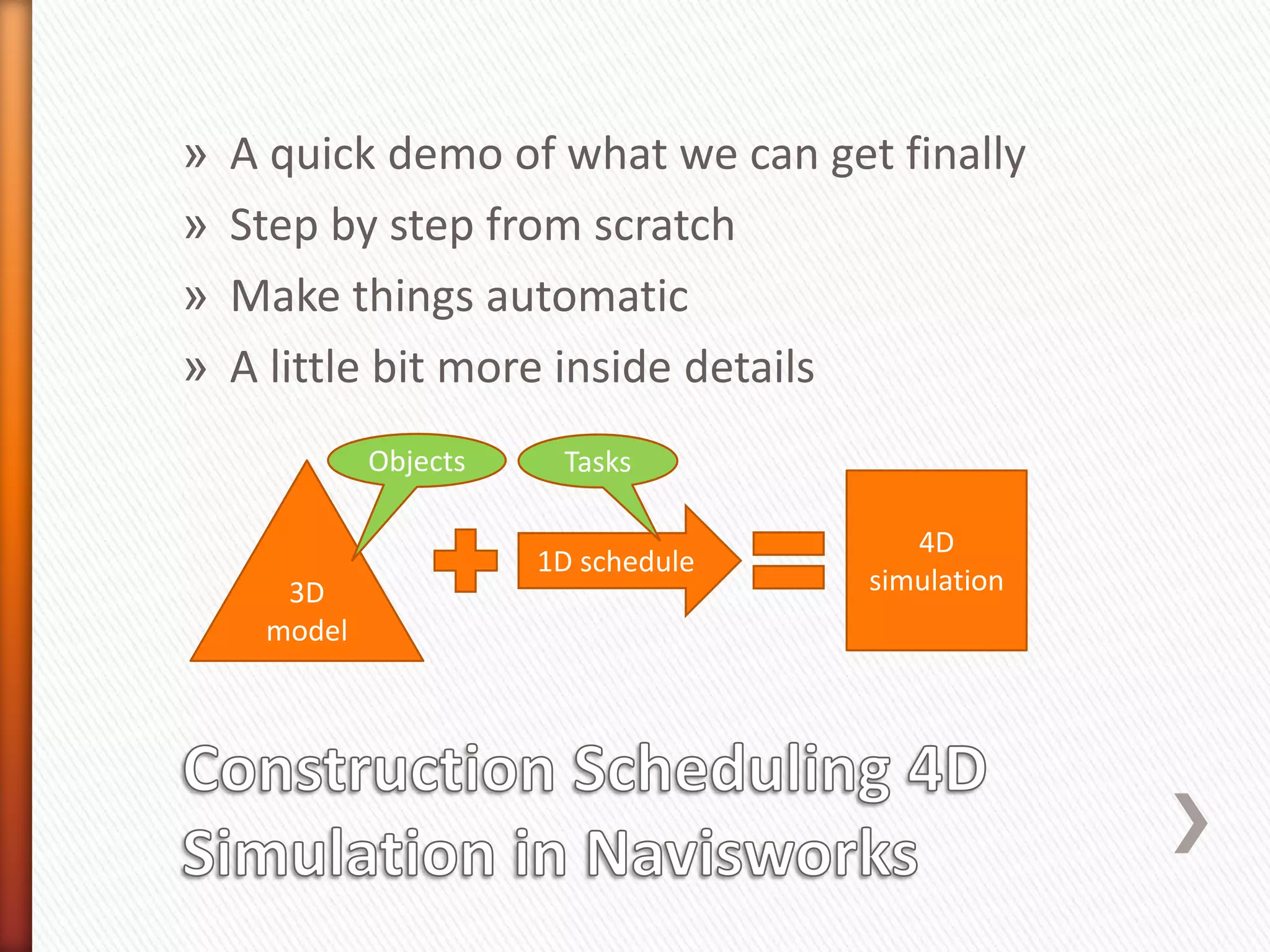 BIM Construction Scheduling 4D Simulation in Navisworks | PPTX