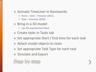 BIM Construction Scheduling 4D Simulation in Navisworks | PPTX
