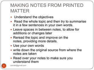 Note making and note-taking skills | PPTX